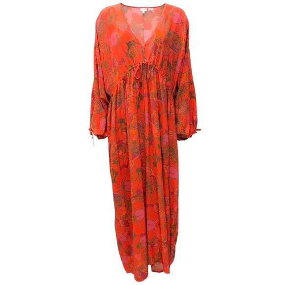 RHODE | Dresses | Rhode Red Orange Silk Floral Maxi Dress | Poshmark